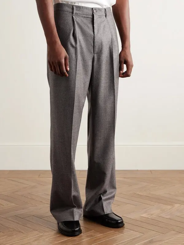 FRAME Wide-leg Pleated Virgin Wool-flannel Suit Trousers
