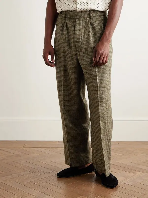 BODE Morris Pleated Houndstooth Wool Trousers