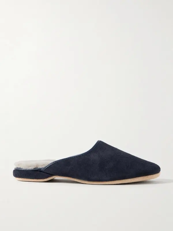 Derek Rose Shearling-lined Suede Slippers - Blue