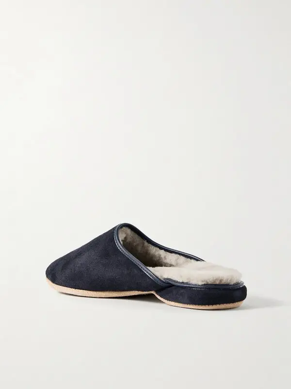 Derek Rose Shearling-lined Suede Slippers - Blue
