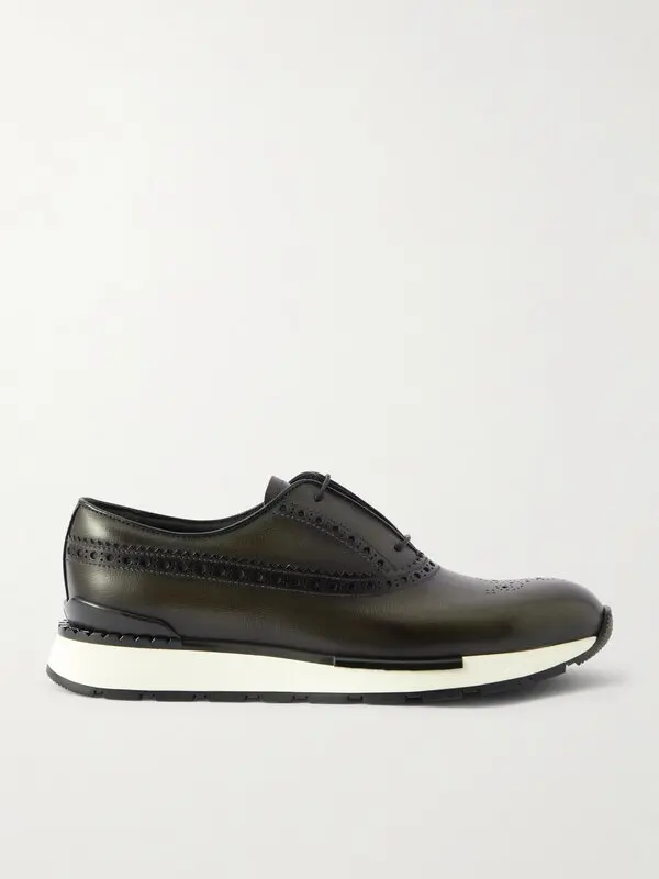 Berluti Fast Track Venezia Leather Oxford Sneakers - Green