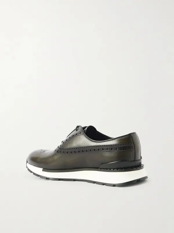 Berluti Fast Track Venezia Leather Oxford Sneakers - Green