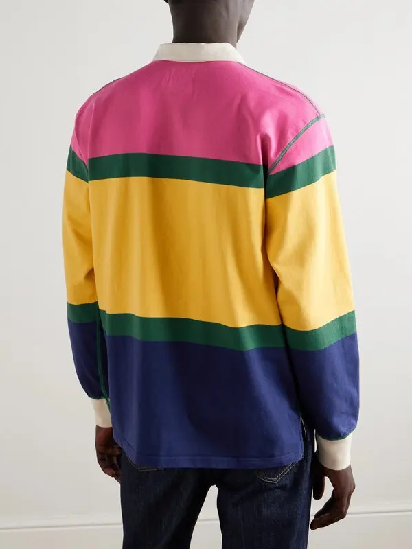 DRAKE'S Striped Cotton Polo Shirt - Yellow
