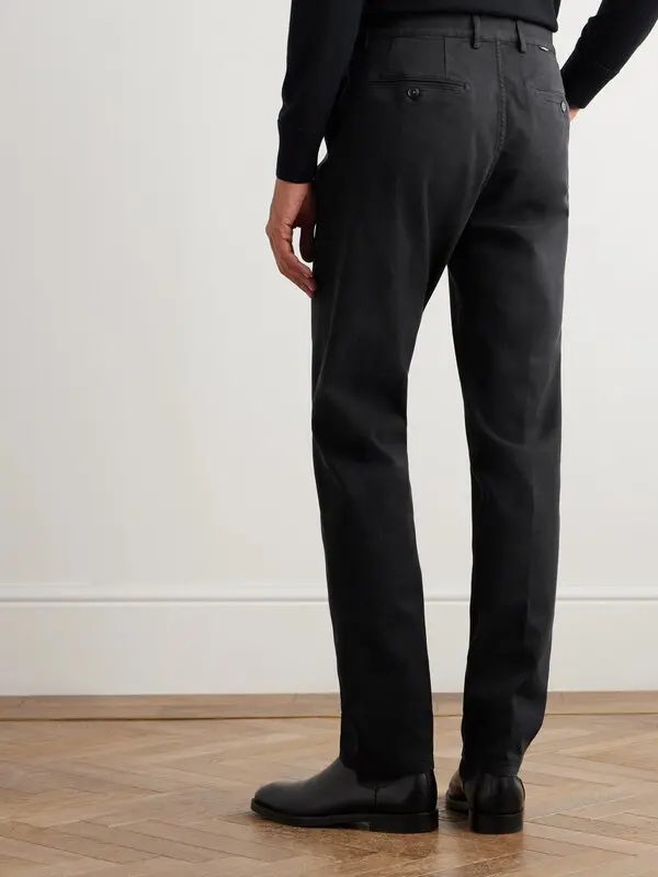 Canali Straight-leg Cotton-blend Twill Chino - Black