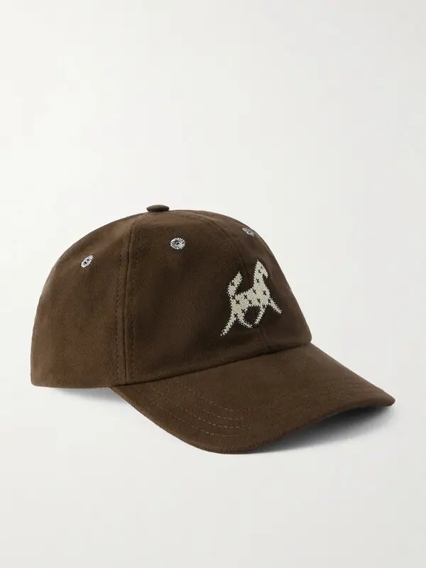 DRAKE'S Appliquéd Cotton-moleskin Baseball Cap - Brown
