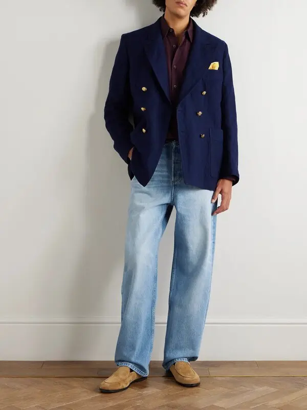 DRAKE'S Mkiii Double-breasted Twill Blazer - Blue