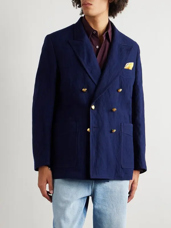 DRAKE'S Mkiii Double-breasted Twill Blazer - Blue