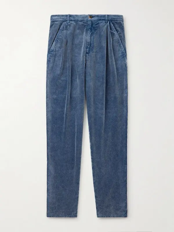 Brunello Cucinelli Tapered Cotton-corduroy Trousers - Blue