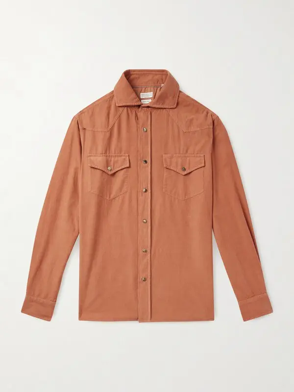 Brunello Cucinelli Cotton-corduroy Western Shirt - Orange