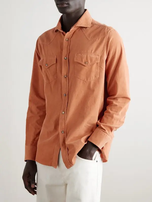 Brunello Cucinelli Cotton-corduroy Western Shirt - Orange