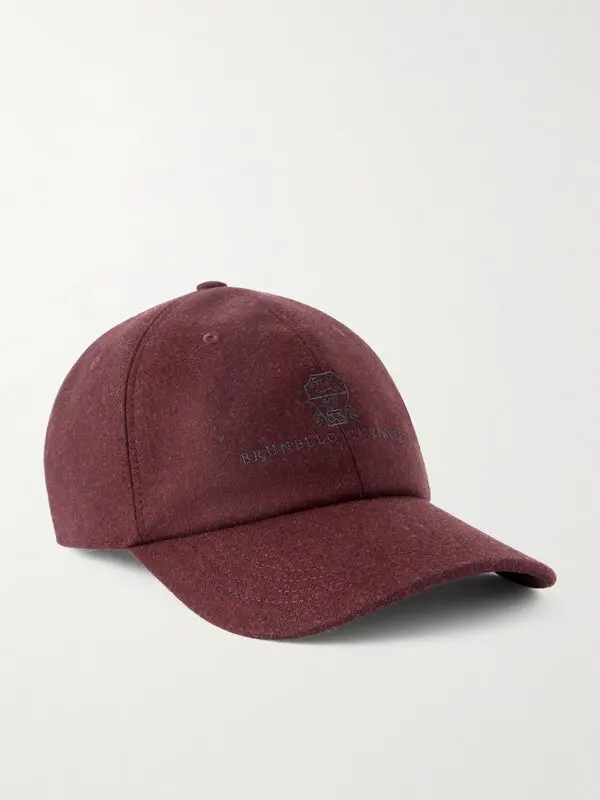 Brunello Cucinelli Logo-embroidered Wool-flannel Baseball Cap - Burgundy