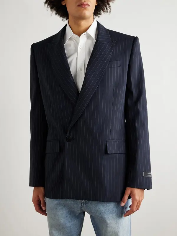 Balmain Double-breasted Pinstriped Wool-blend Blazer