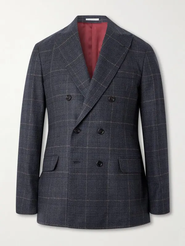Brunello Cucinelli Checked Double-breasted Cashmere And Virgin Wool-blend Suit Jacket