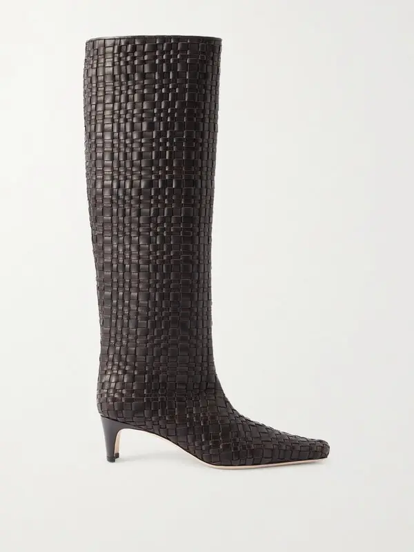 Staud Wally Woven Leather Knee Boots - Brown