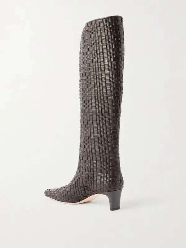 Staud Wally Woven Leather Knee Boots - Brown