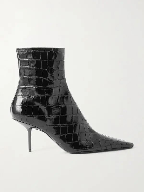 Victoria Beckham Croc-effect Patent-leather Ankle Boots