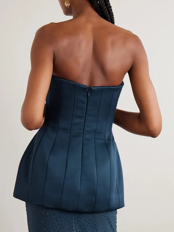 Rebecca Vallance Elivera Paneled Strapless Satin Top - Navy
