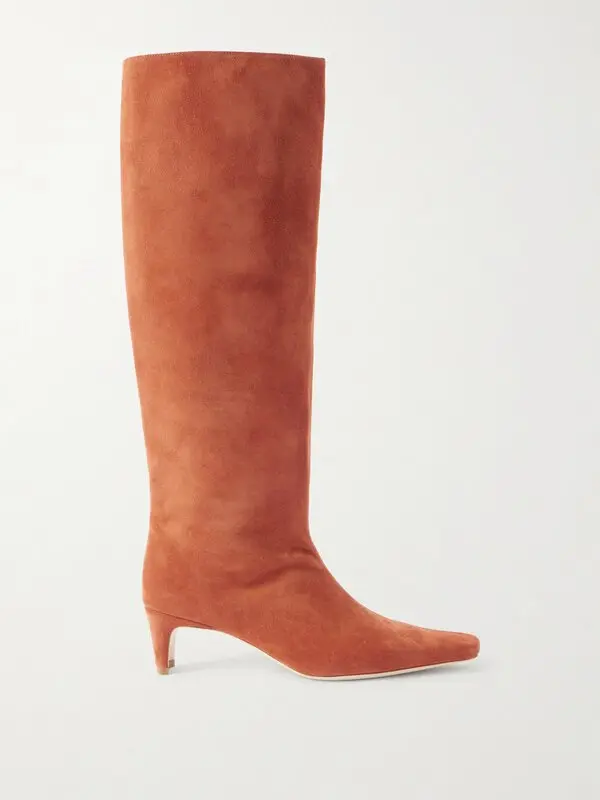 Staud Wally Suede Knee Boots - Red