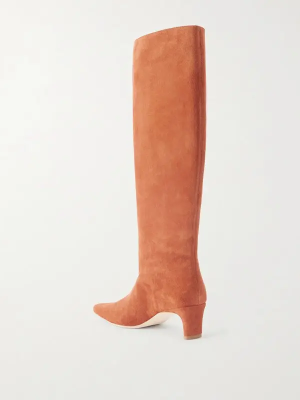 Staud Wally Suede Knee Boots - Red