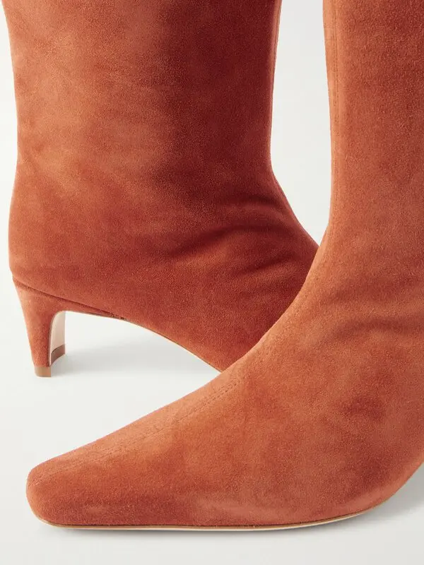 Staud Wally Suede Knee Boots - Red