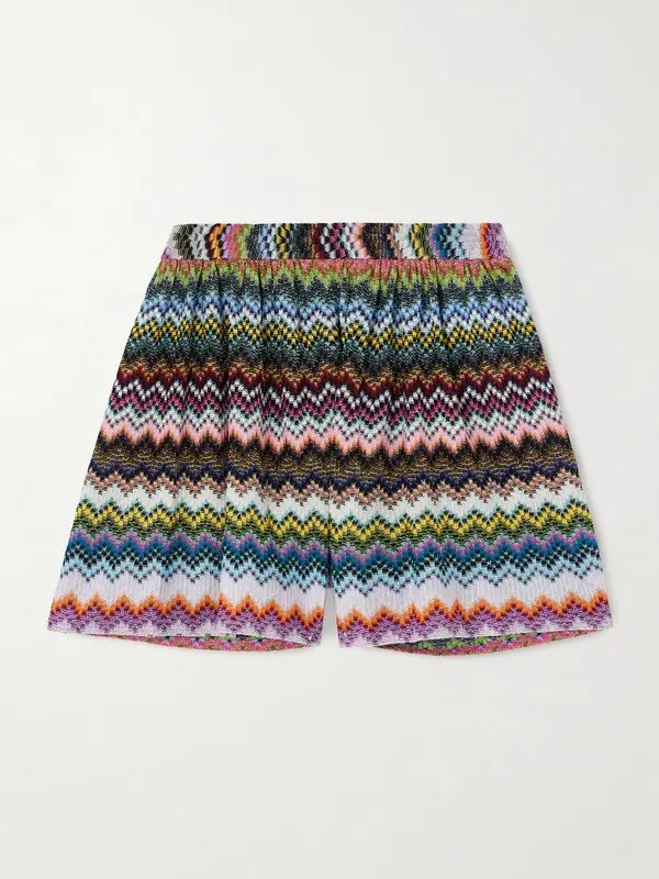 Missoni Striped Metallic Crochet-knit Shorts