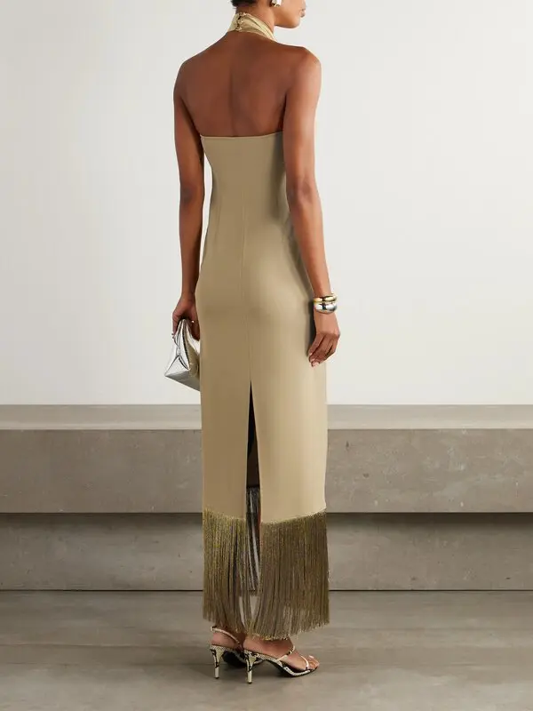 TALLER MARMO Berlin Fringed Crepe Gown - Green