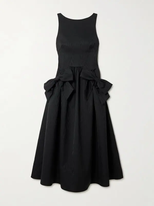 Rebecca Vallance Narcissa Bow-Embellished Moire Midi Dress In Black |  Editorialist