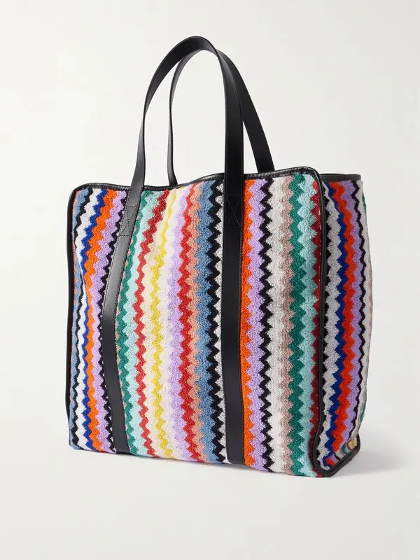 Missoni Riverbero Leather-trimmed Striped Cotton-terry Tote
