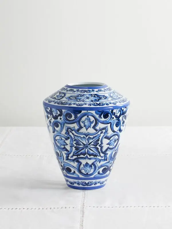Dolce & Gabbana Large Amphora Painted Porcelain Vase - Blue