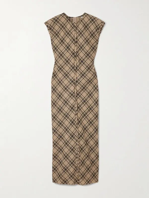 AMI Paris Checked Wool-blend Midi Dress - Brown