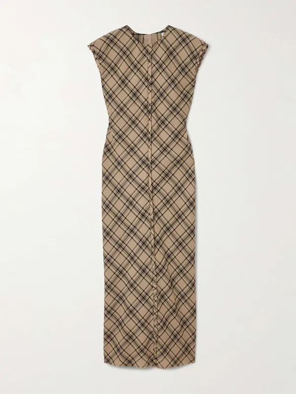 AMI Paris Checked Wool-blend Midi Dress