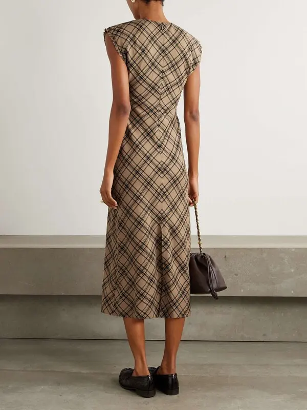 AMI Paris Checked Wool-blend Midi Dress