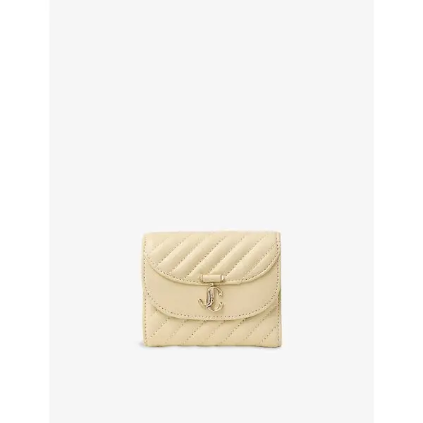 JIMMY CHOO Curve Marinda Quilted Biker Leather Wallet - Buttermilk/shiny Gol