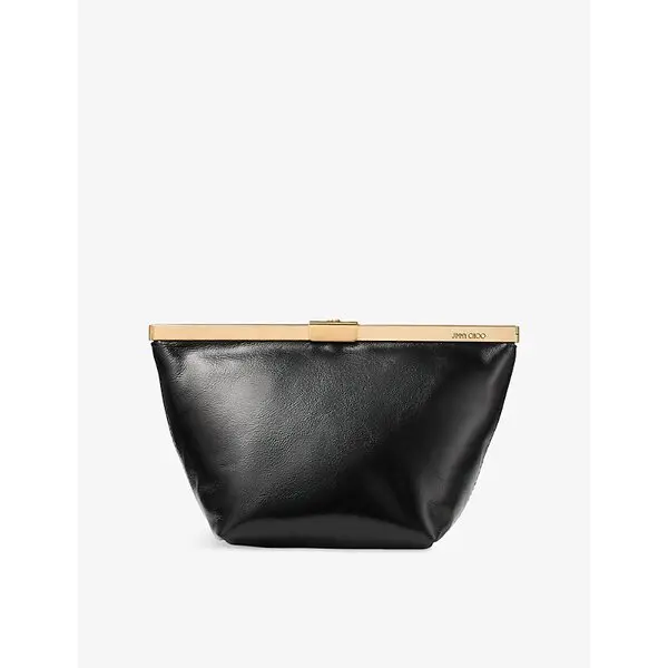 JIMMY CHOO Leather Clutch With Chain Strap - Black/gold