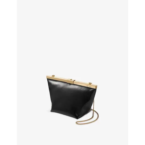 JIMMY CHOO Leather Clutch With Chain Strap - Black/gold