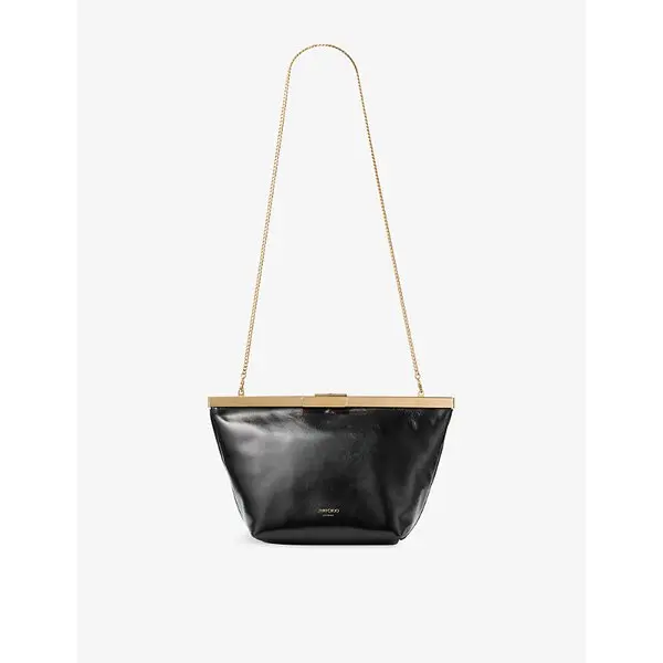 JIMMY CHOO Leather Clutch With Chain Strap - Black/gold