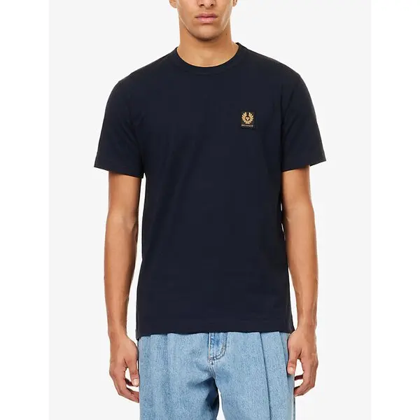 Belstaff Brand-patch Crewneck Cotton-jersey T-shirt - Dark Ink