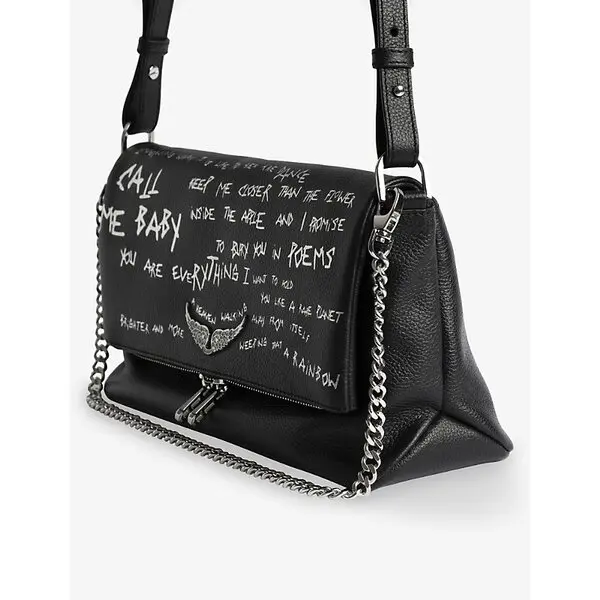 Zadig&Voltaire Rocky Ii Graffiti Leather Cross-body Bag - Black