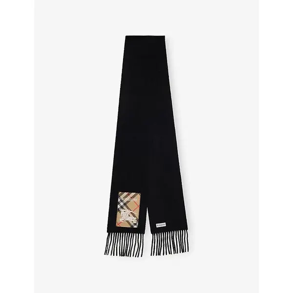 Burberry Check Label Cashmere Scarf - Black/sand