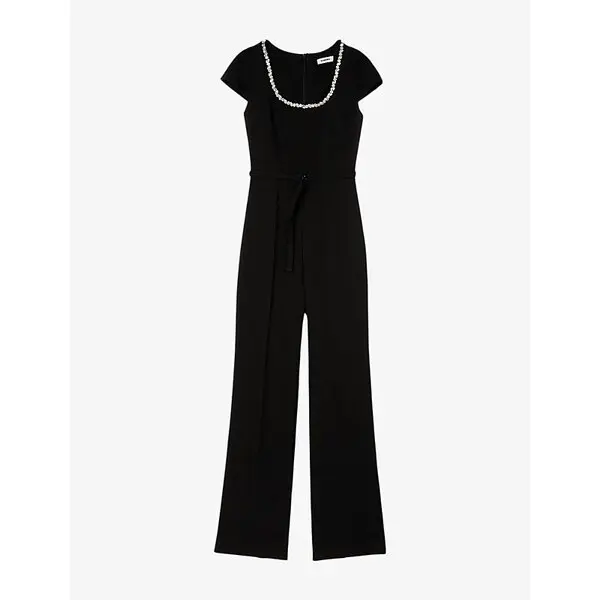 Sandro Embellished Woven Jumpsuit - Black