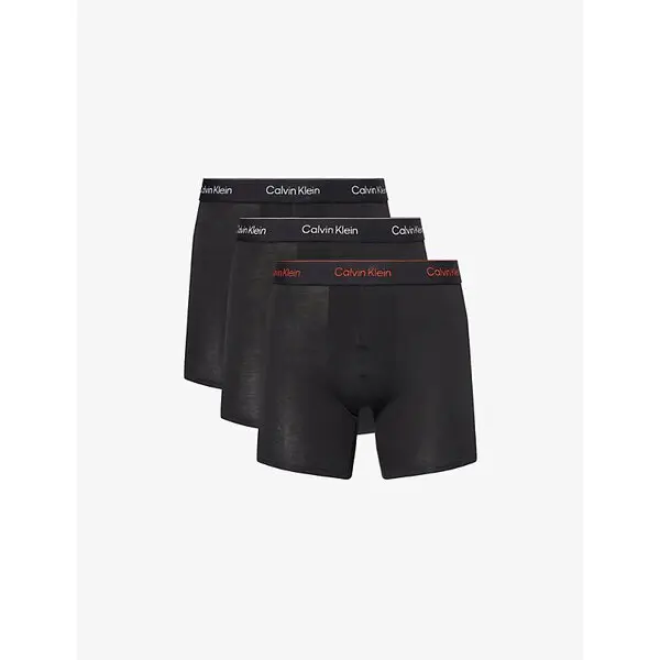 Calvin Klein Icon Stretch-cotton Boxer Briefs Pack Of Three - B-chalk,cur Pumpkin,cas