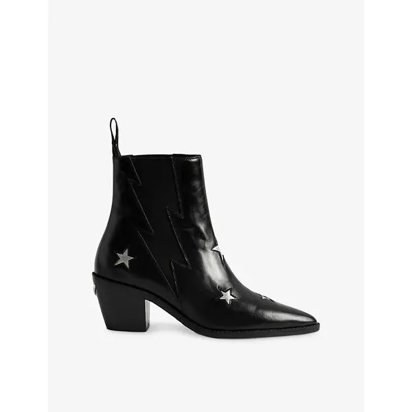 Zadig&Voltaire Tyler Stars Leather Heeled Ankle Boots - Black
