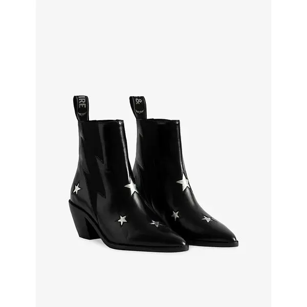 Zadig&Voltaire Tyler Stars Leather Heeled Ankle Boots - Black