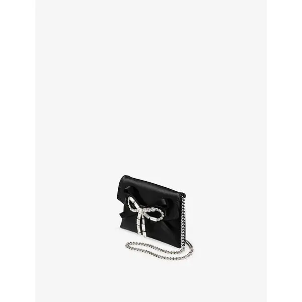 JIMMY CHOO Soft Satin Card Holder With Chain - Black/silver