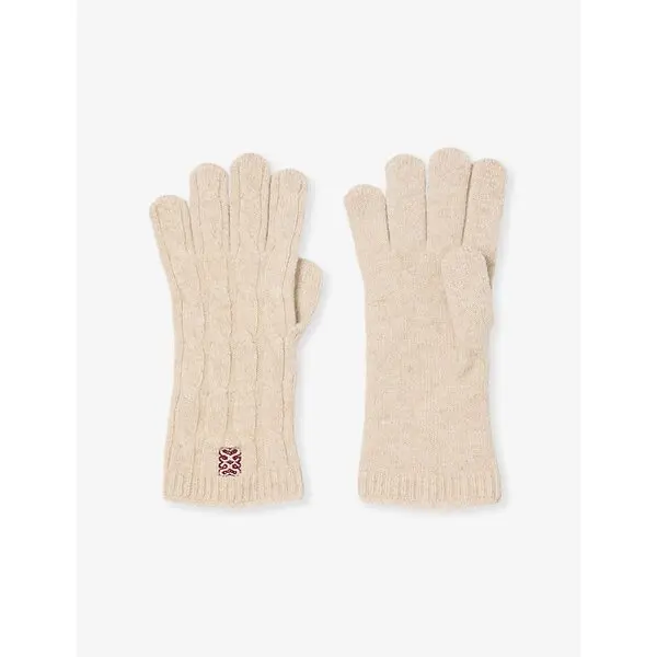 Sandro Logo-embroidered Cable-knit Gloves - Beige