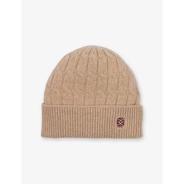 Sandro Logo-embroidered Cable-knit Beanie Hat - Beige