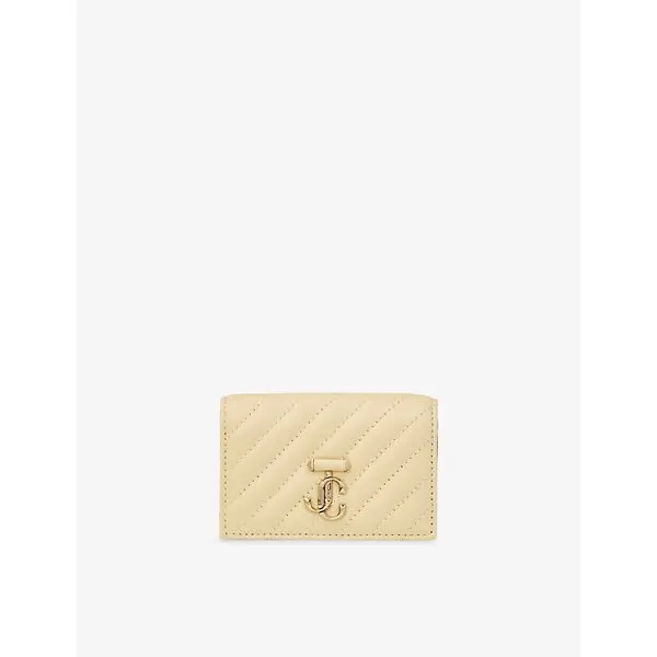 JIMMY CHOO Curve Nello Quilted Leather Cardholder - Buttermilk/shiny Gol