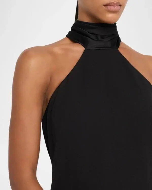 Aidan Mattox Draped Bonded Crepe Column Gown - Black
