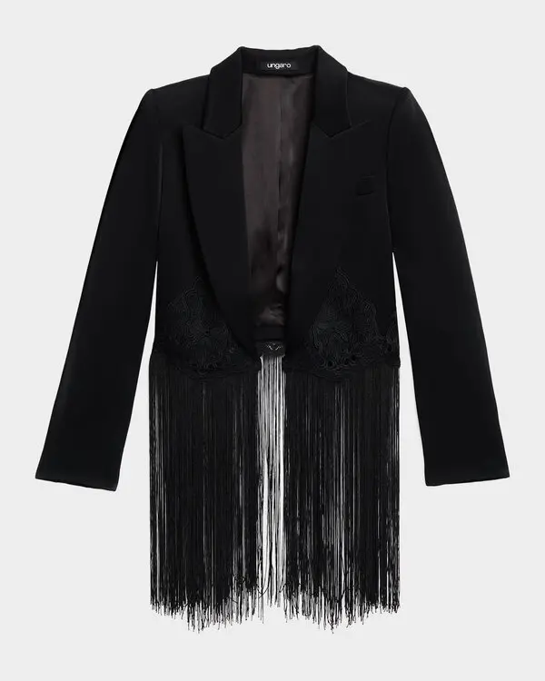 UNGARO Alma Lace-trim Fringe Blazer - Black