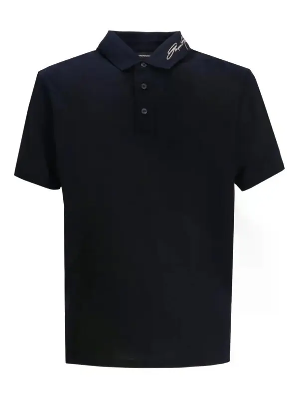 Emporio Armani Embroidered-signature Polo Shirt - Blue